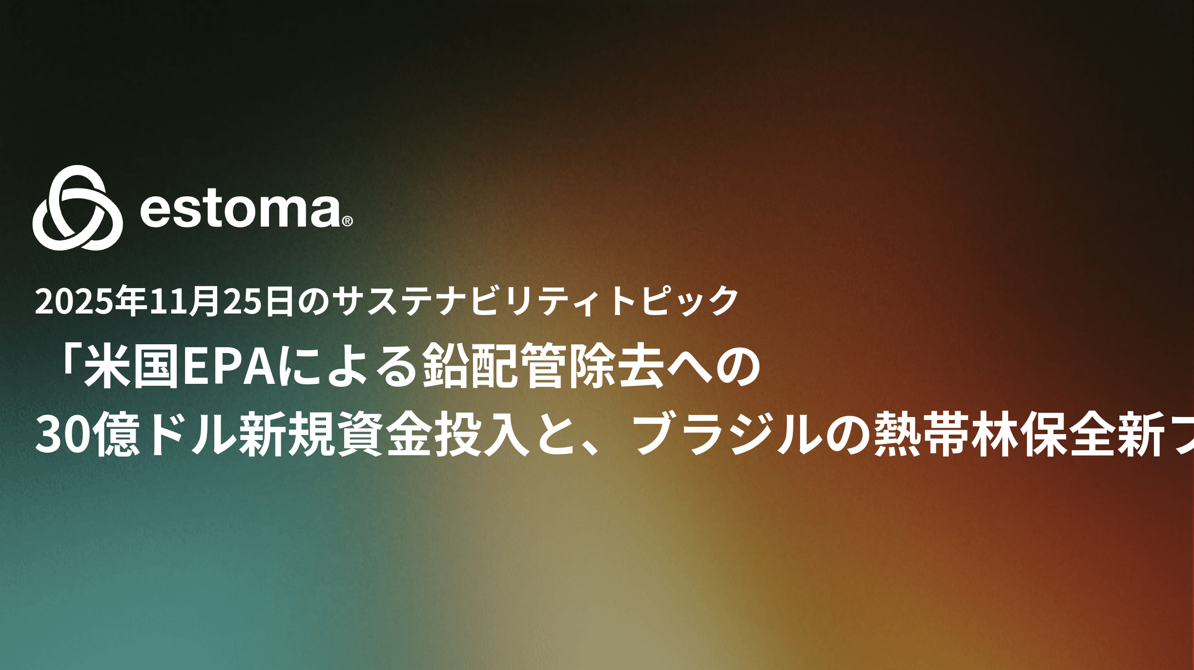 「米国EPAによる鉛配管除去への30億ドル新規資金投入と、ブラジルの熱帯林保全新ファシリティ発表」 – estoma